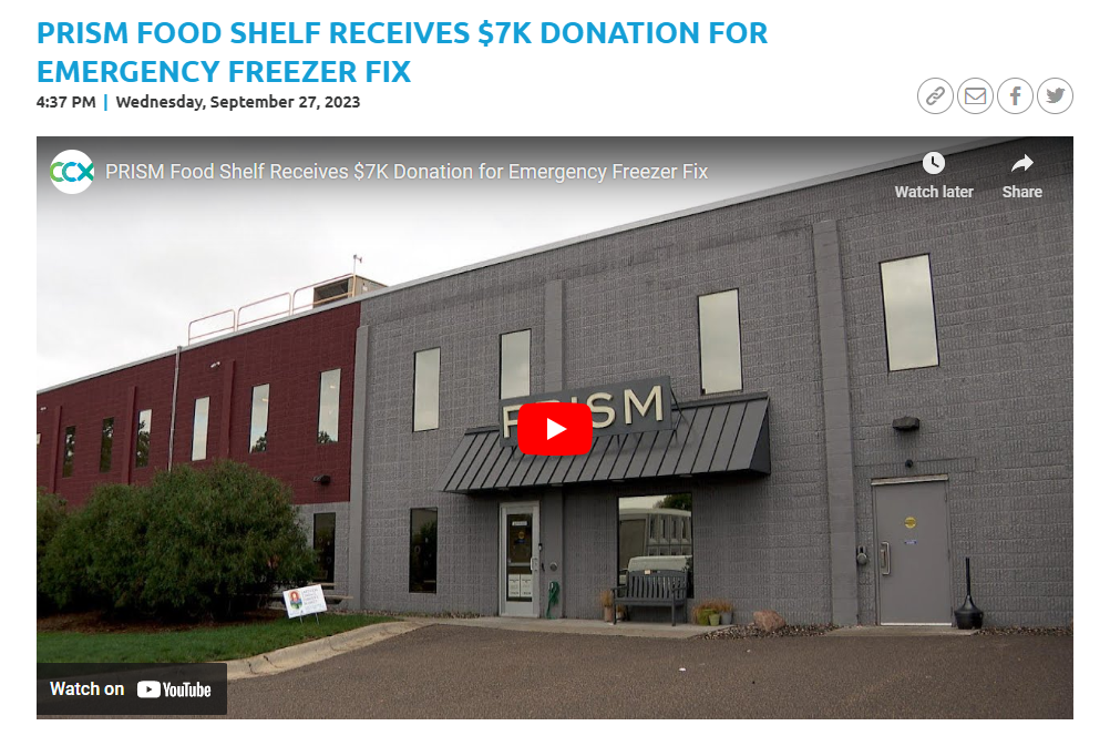 PRISM Food Shelf Receives $7K Donation for Emergency Freezer Fix - PRISM